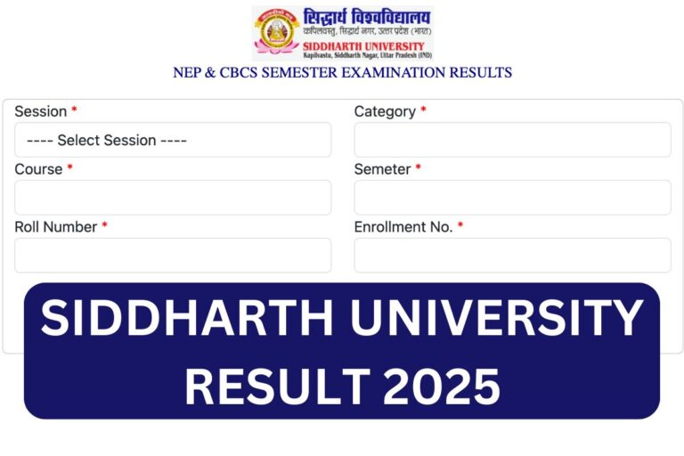 ⁠Siddharth University Result 2025 @ suksn.edu.in, UG PG Marksheet