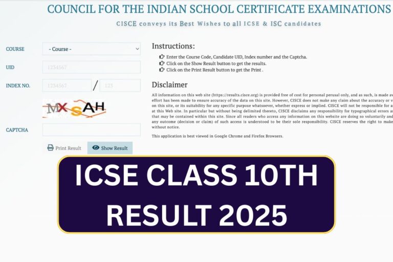 ICSE Class 10th Result 2025 - results.cisce.org Date & Time